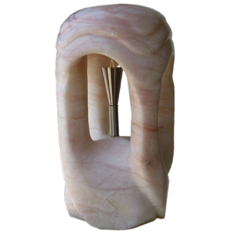 Sculptural Single Pink Alabaster Lamp For Sale at 1stDibs