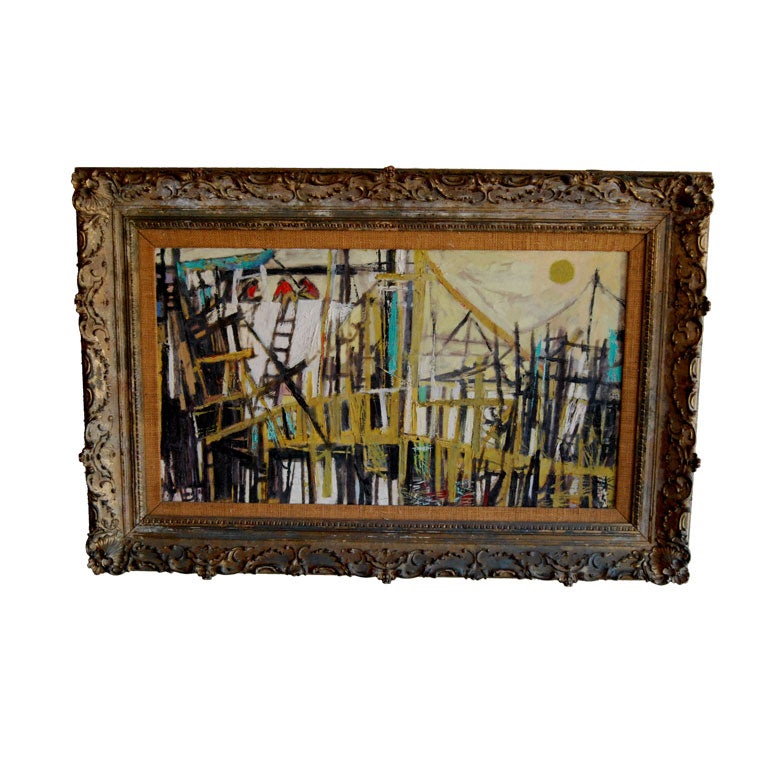 1950'S Painting Men Working At Docks By: DON BLOOM For Sale at 1stDibs