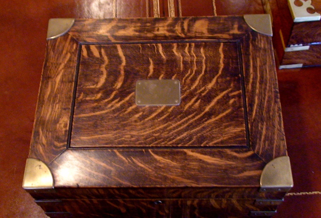 ANTIQUE AMERICAN BRASS MOUNTED TIGER OAK HUMIDOR at 1stDibs