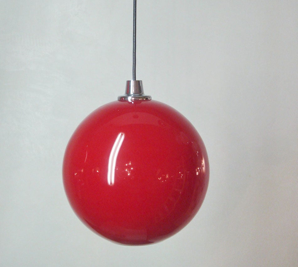 Pair of Red Globe Pendant Lights at 1stDibs