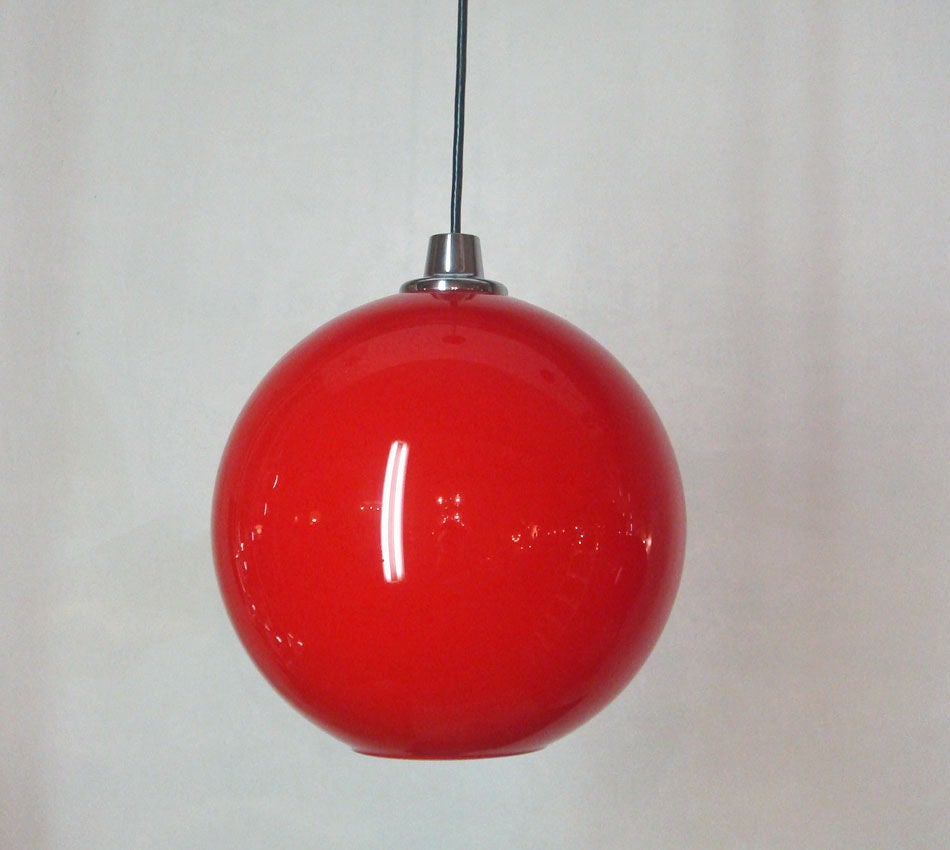 Pair of Red Globe Pendant Lights at 1stDibs
