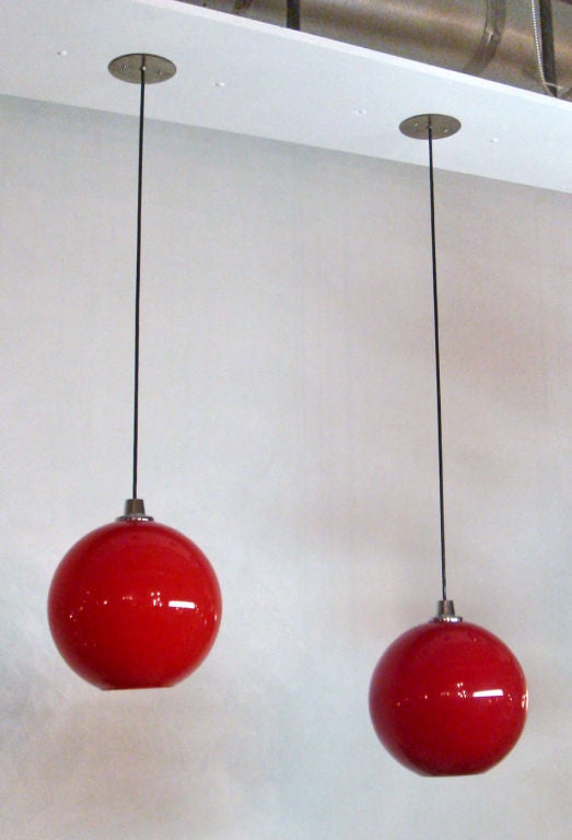 Pair of Red Globe Pendant Lights at 1stDibs