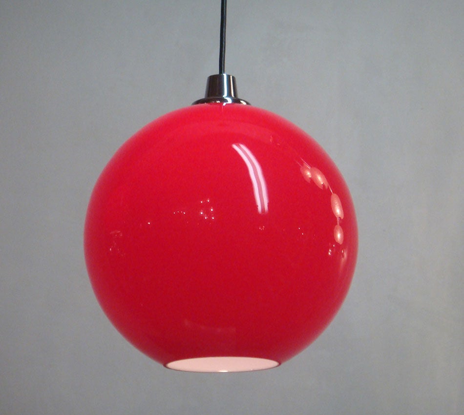 Pair of Red Globe Pendant Lights at 1stDibs