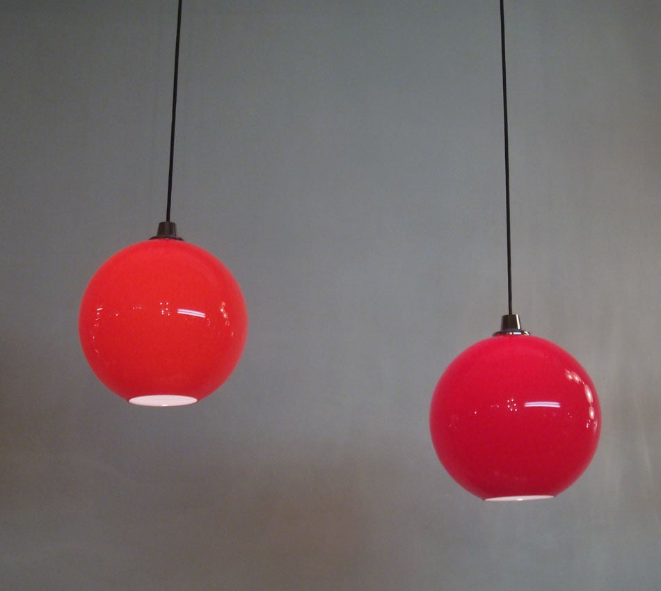 Pair of Red Globe Pendant Lights at 1stDibs