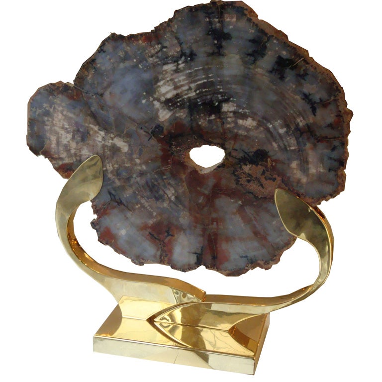 Large Petrified Wood and Metal Sculpture by J. Gauchard at 1stDibs