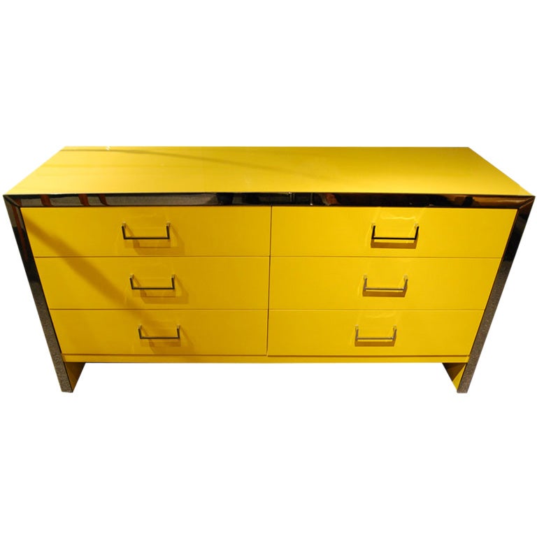 A Chest of Drawers in Yellow Lacquer and Chrome at 1stDibs