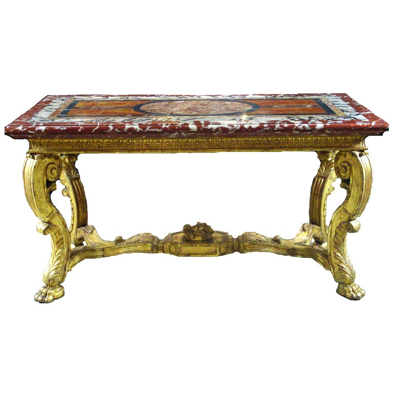 Carved and Gilded Center Table with Marble Top For Sale at 1stDibs
