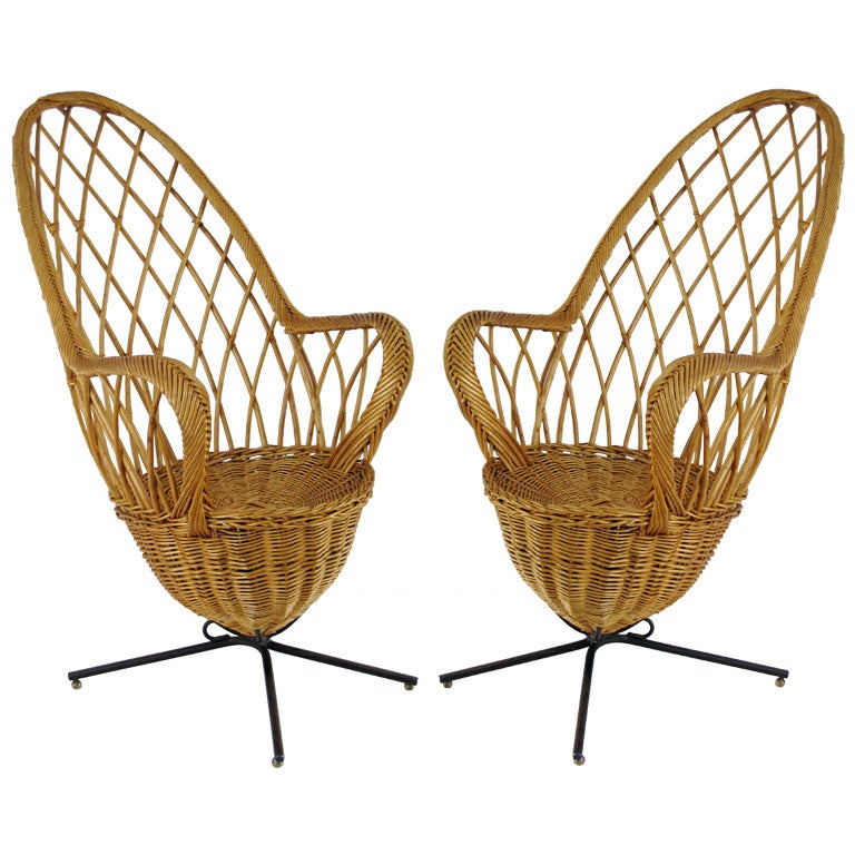 Pair of French Rattan Basket Chairs at 1stDibs