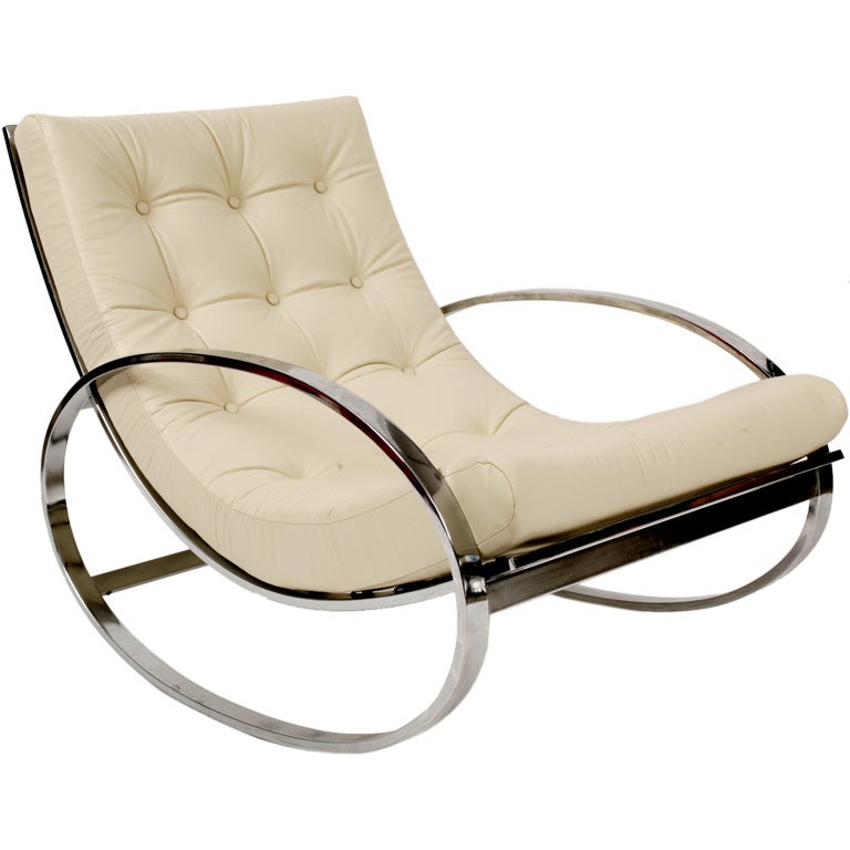 Selig Chrome and Leather Rocking Chair at 1stDibs