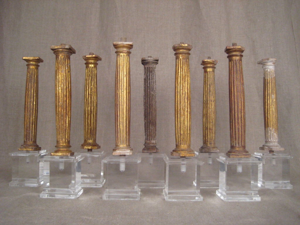 Gilded Wood Columns on Lucite For Sale at 1stDibs