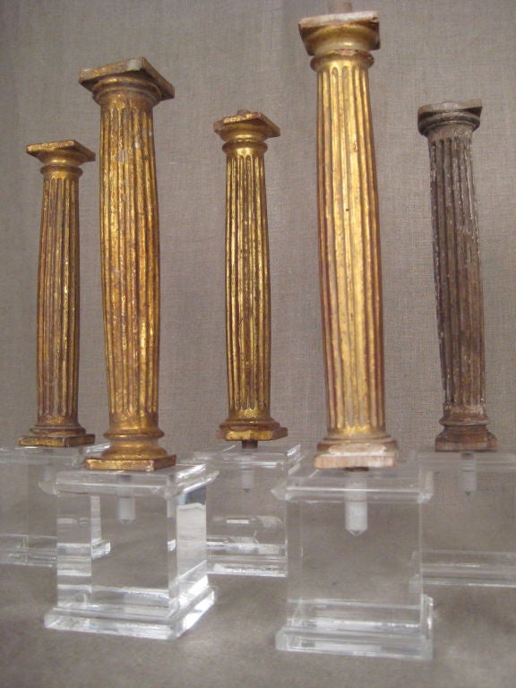 Gilded Wood Columns on Lucite For Sale at 1stDibs