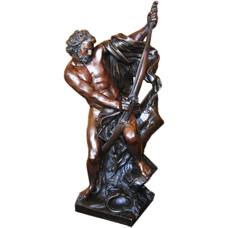French 19th Century Bronze Sculpture of Ulysses Stringing a Bow at 1stDibs