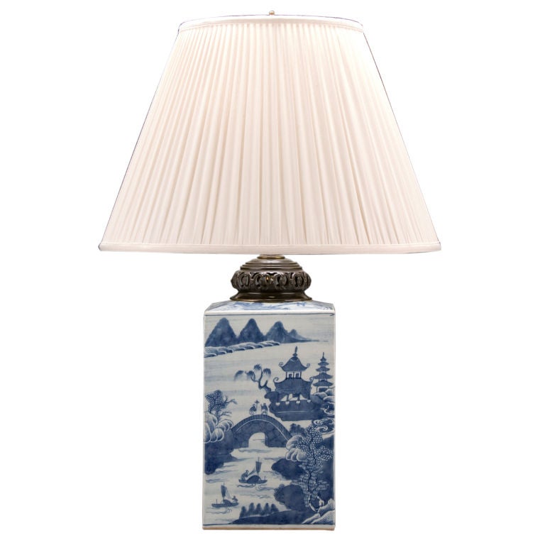 A Chinese Rectangular Blue and White Porcelain Lamp at 1stDibs