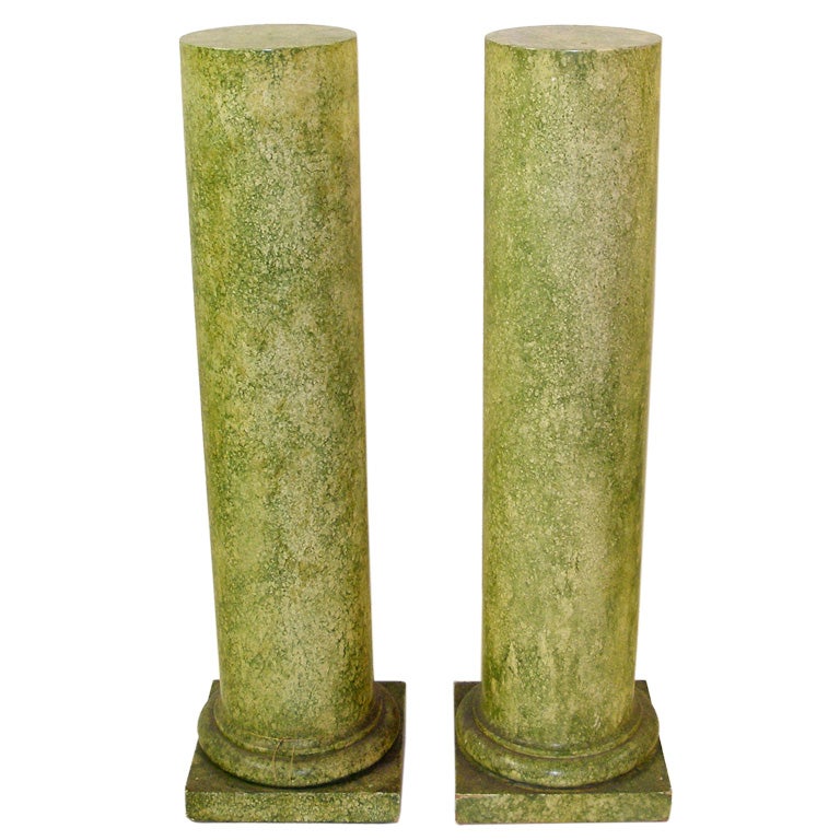 Pair of Modern Wood Pedestals Faux Marble Shagrin For Sale at 1stDibs