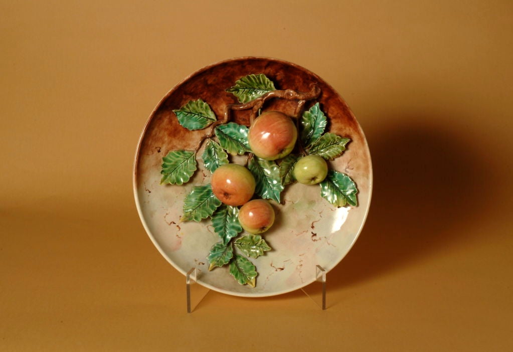 French, Barbotine, Fruit en Relief Plate at 1stDibs