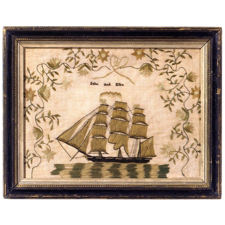 "John and Ellin" ship sampler from Wales, circa 1825 at 1stDibs