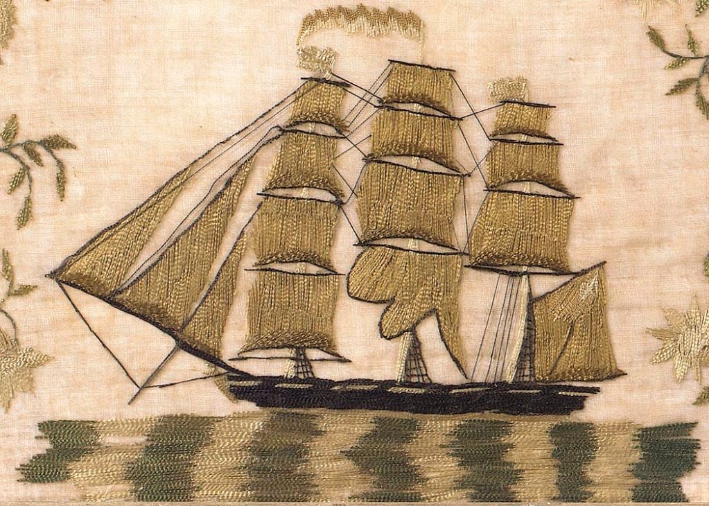 "John and Ellin" ship sampler from Wales, circa 1825 at 1stDibs