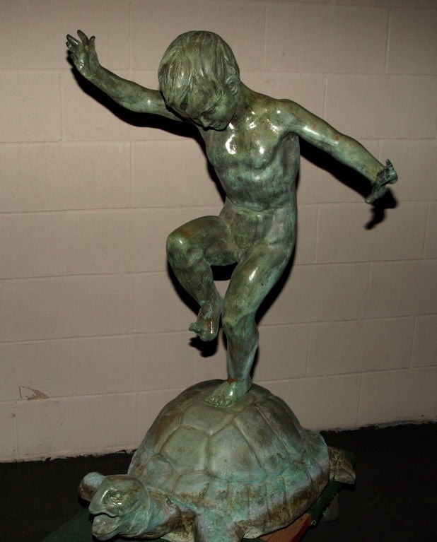 Bronze Fountain of a Boy on top of a Turtle at 1stDibs