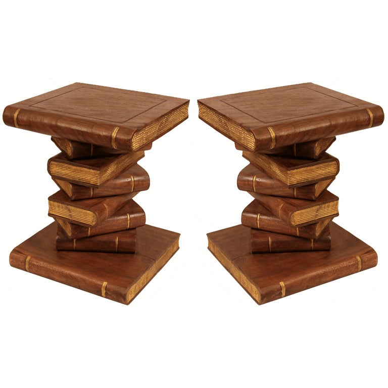 Pair of French Solid Oak "Stacked Book" Side Tables at 1stDibs