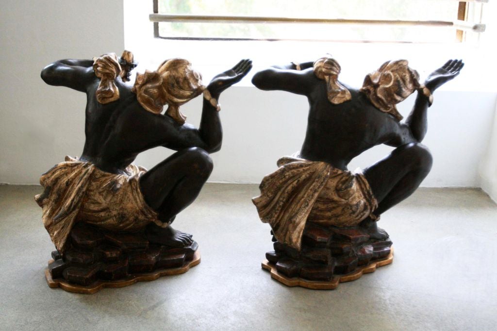 Pair of Blackamoor Wooden Painted Figure Tables For Sale at 1stDibs