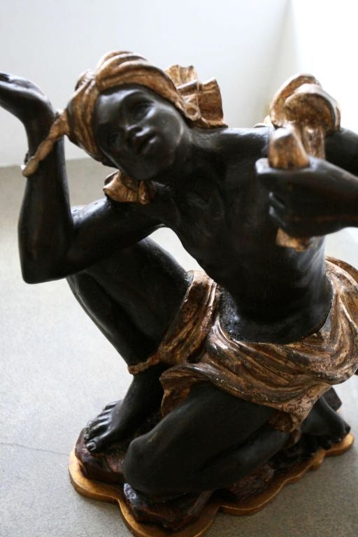 Pair of Blackamoor Wooden Painted Figure Tables For Sale at 1stDibs