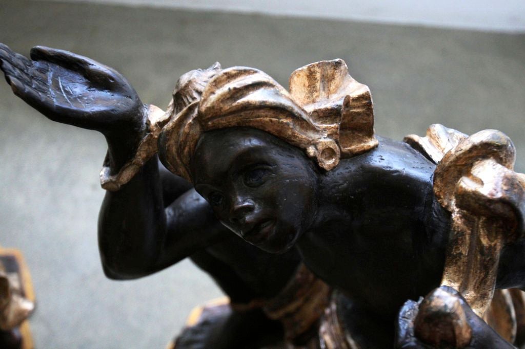 Pair of Blackamoor Wooden Painted Figure Tables For Sale at 1stDibs