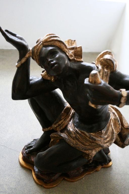 Pair of Blackamoor Wooden Painted Figure Tables For Sale at 1stDibs