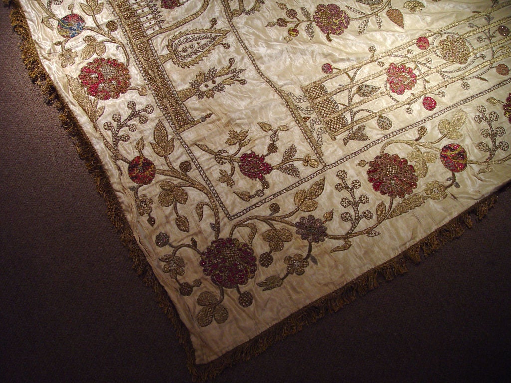 Ottoman Large Silkwork Textile Botanical Embroidery Hanging For Sale at ...