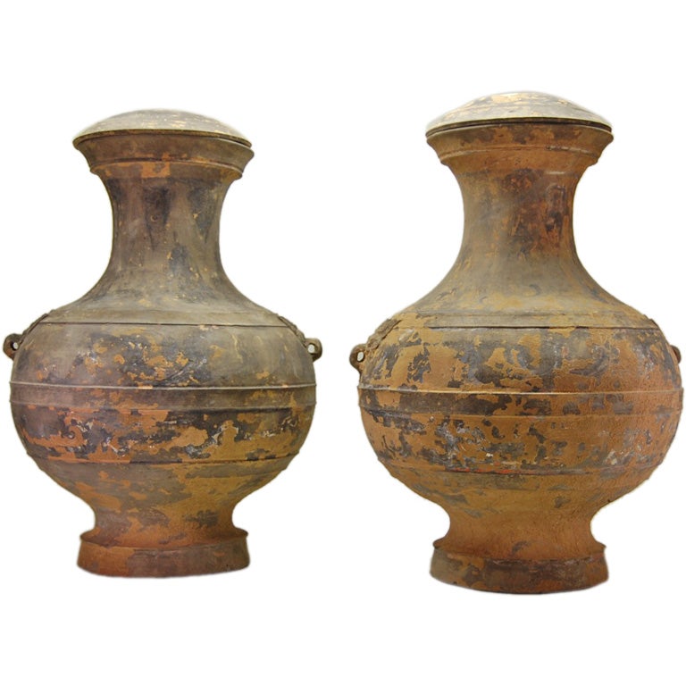 Pair, Han Dynasty Vases with Lids For Sale at 1stDibs