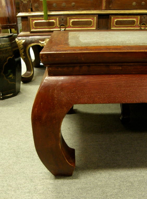 Antique Chinese kang coffee table stone inset chow leg at 1stDibs