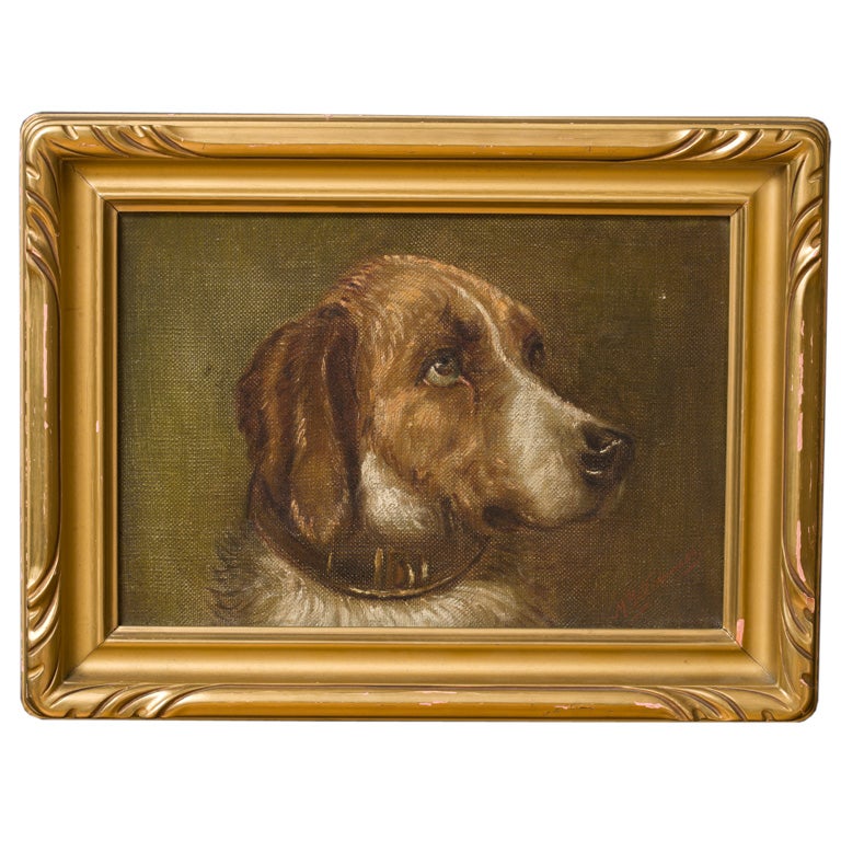 Vintage oil dog painting at 1stDibs