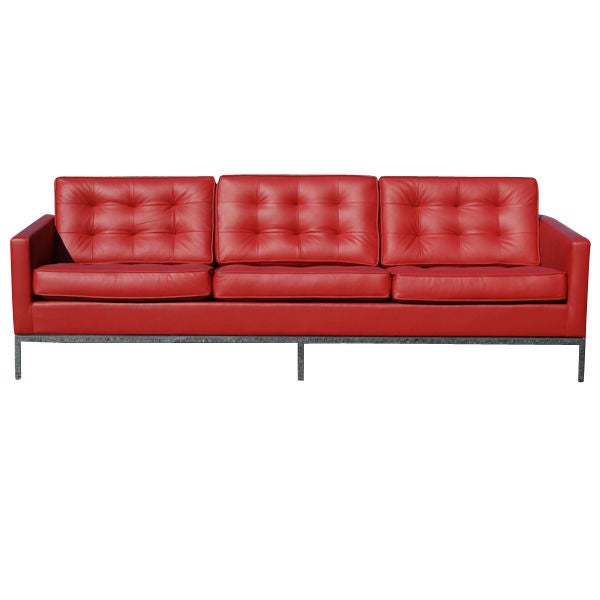 Florence Knoll Red Leather Sofa at 1stDibs
