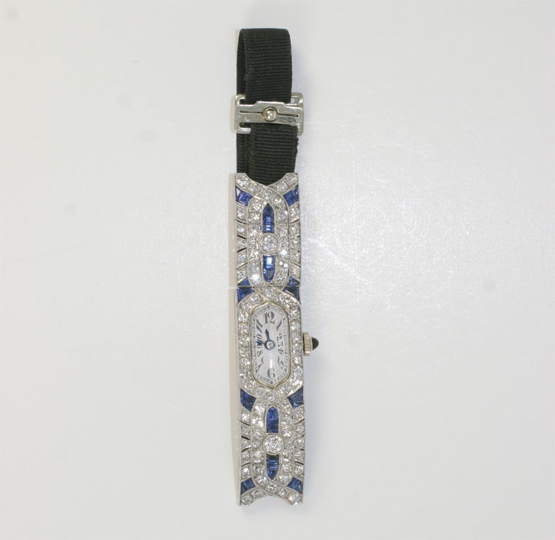 Art Deco Sapphire and Diamond Ribbon Watch at 1stDibs