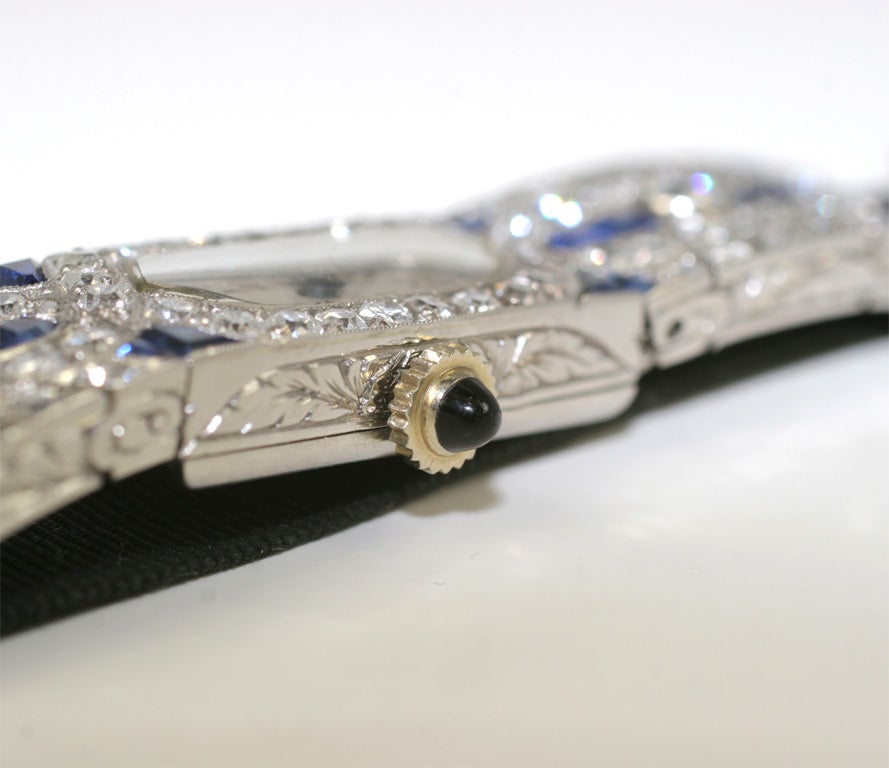 Art Deco Sapphire and Diamond Ribbon Watch at 1stDibs