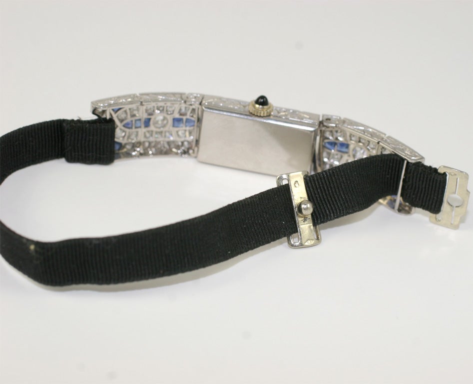 Art Deco Sapphire and Diamond Ribbon Watch at 1stDibs