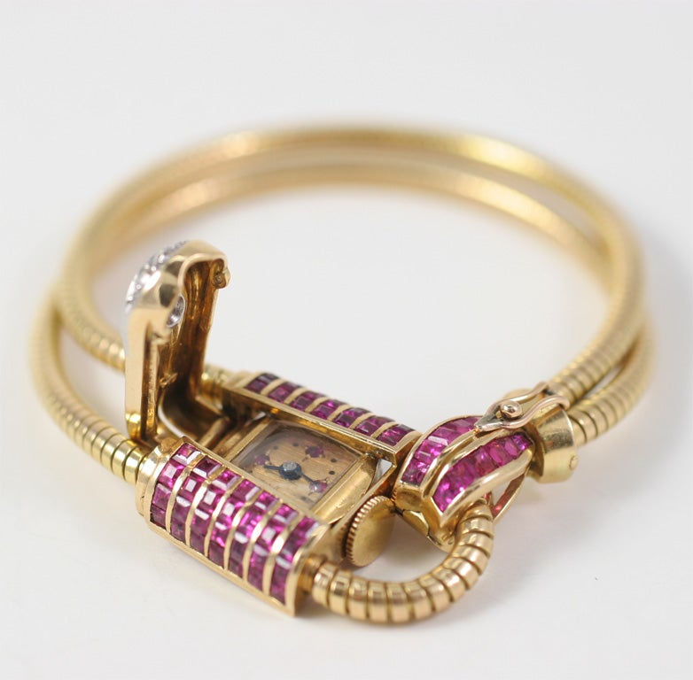 Retro, Ruby and Diamond Bracelet with Hidden Watch at 1stDibs