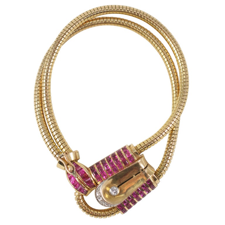 Retro, Ruby and Diamond Bracelet with Hidden Watch at 1stDibs