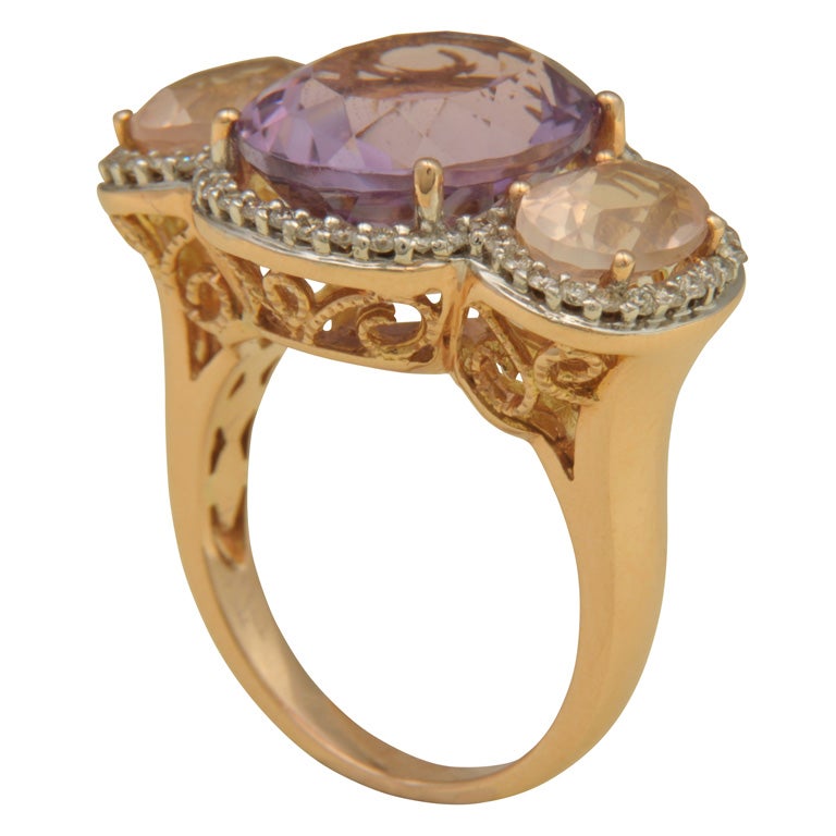 Amethyst and Pink Quartz Ring at 1stDibs