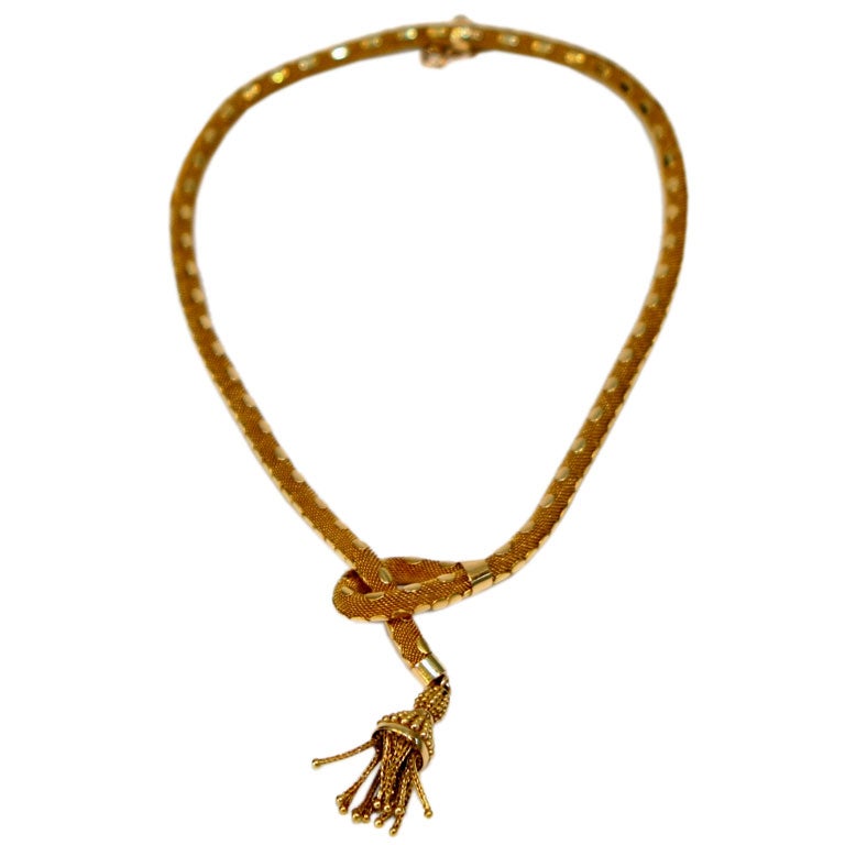 19K Gold Italian Woven Mesh Rope Necklace with Tassel at 1stDibs