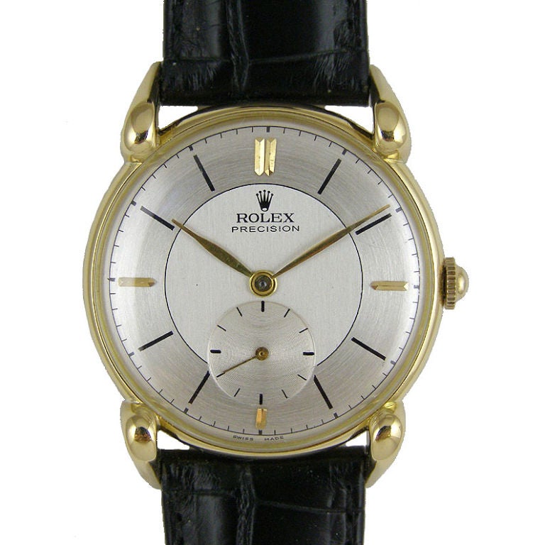 1950's Fancy Lug Rolex 18K YG Precision Dress Model at 1stDibs