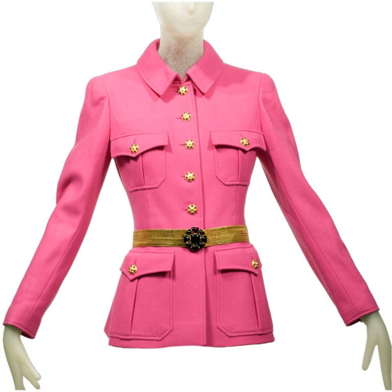 1996 Hot Pink Jacket with Jeweled Buttons at 1stDibs