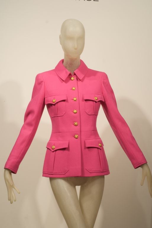 1996 Hot Pink Jacket with Jeweled Buttons at 1stDibs