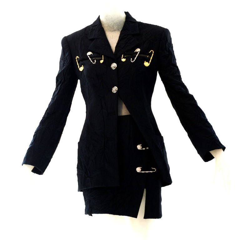 1994 Gianni Versace Couture Slashed Suit with Safety Pins at 1stDibs