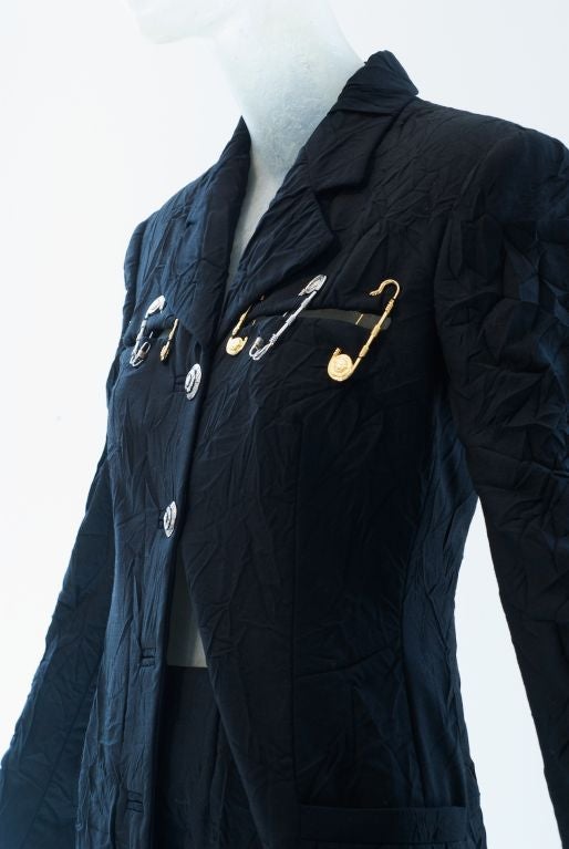 1994 Gianni Versace Couture Slashed Suit with Safety Pins at 1stDibs