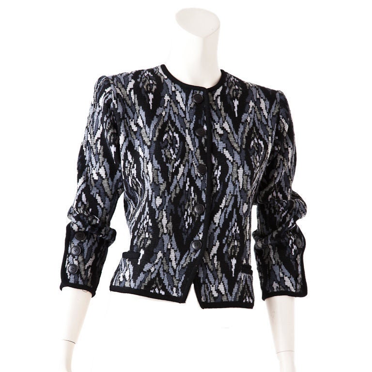 YSl gray + black patterned wool knit spencer/sweater at 1stDibs