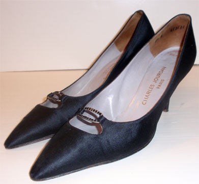 Charles Jordan "Daphne" Black satin Pumps w/ Black Rhinestones, c. 1950 ...