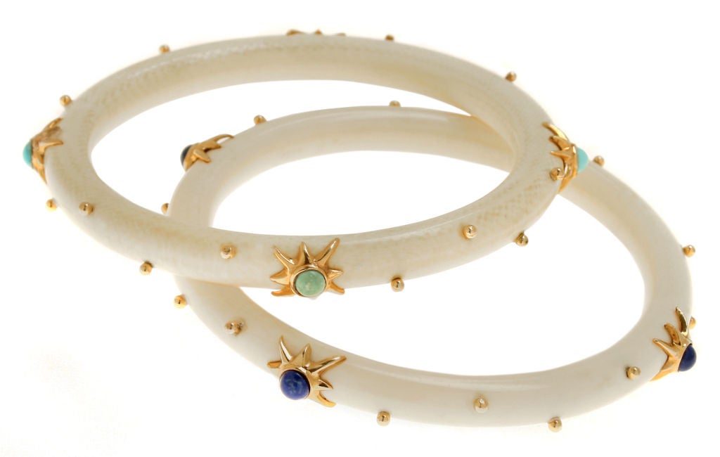 Pair of Ivory and Gold Bangle Bracelets at 1stDibs