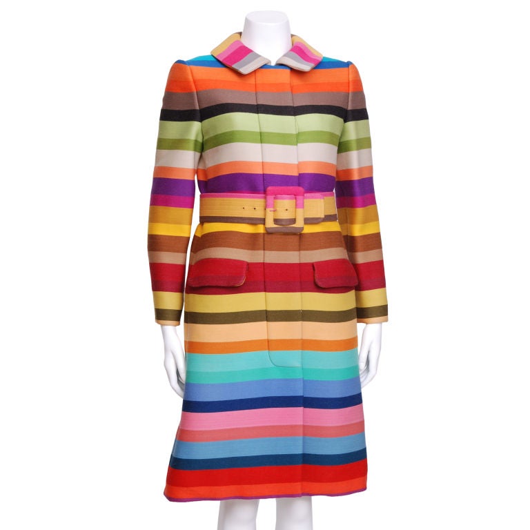 Donald Brooks Multi Color Striped Coat with Matching Belt at 1stDibs ...