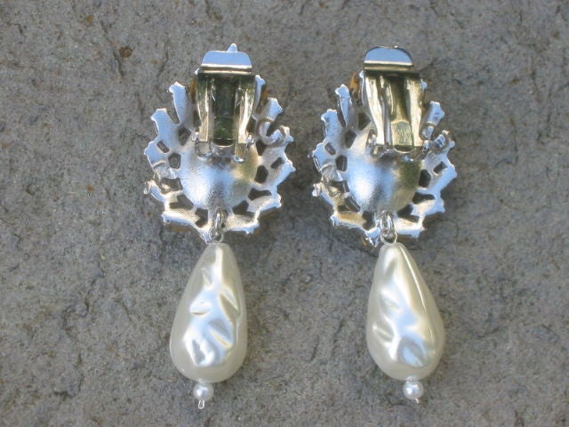 RICHARD SERBIN Fabulous Swarovski Crystal and Pearl Clip Earrings at ...