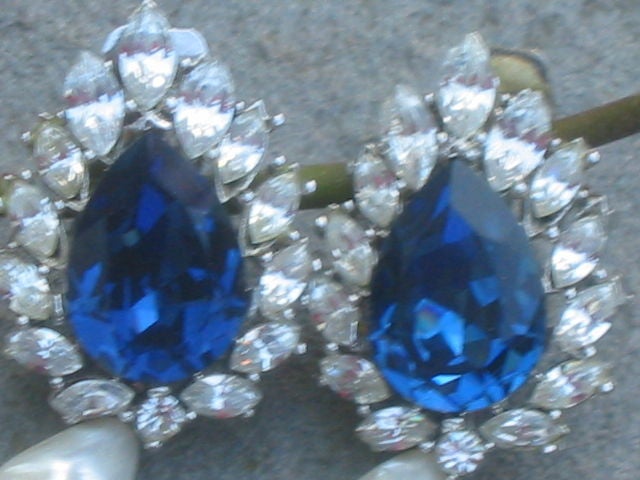 RICHARD SERBIN Fabulous Swarovski Crystal and Pearl Clip Earrings at ...